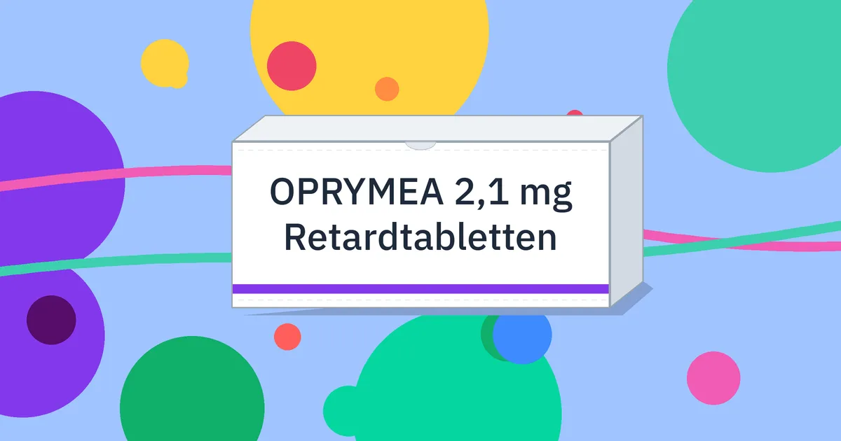 Symbolbild: Packung mit der Aufschrift OPRYMEA 2,1 mg Retardtabletten (PZN 10090659) – Verfügbarkeit und Bezug in Apotheken in Frankfurt am Main