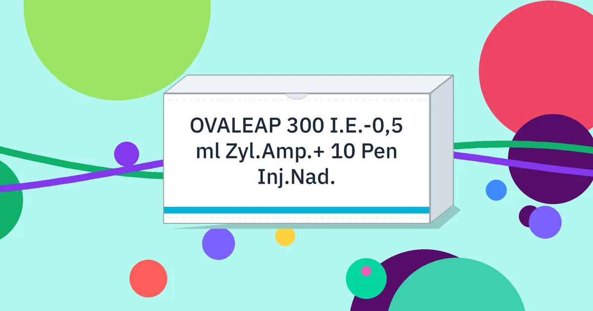Symbolbild: Packung mit der Aufschrift OVALEAP 300 I.E.-0,5 ml Zyl.Amp.+ 10 Pen Inj.Nad. (PZN 13864386) – Verfügbarkeit und Bezug in Apotheken in Frankfurt am Main