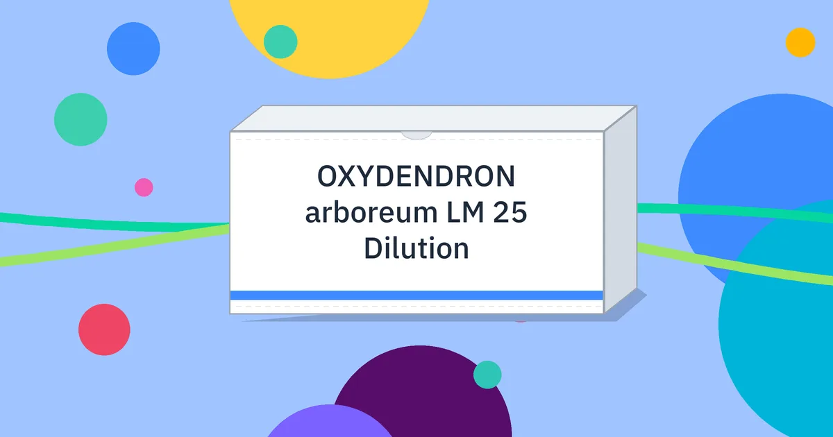 Symbolbild: Packung mit der Aufschrift OXYDENDRON arboreum LM 25 Dilution (PZN 13629550) – Verfügbarkeit und Bezug in Apotheken in Frankfurt am Main