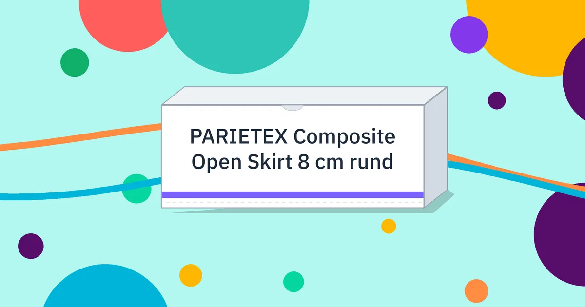 Symbolbild: Packung mit der Aufschrift PARIETEX Composite Open Skirt 8 cm rund (PZN 07603316) – Verfügbarkeit und Bezug in Apotheken in Frankfurt am Main
