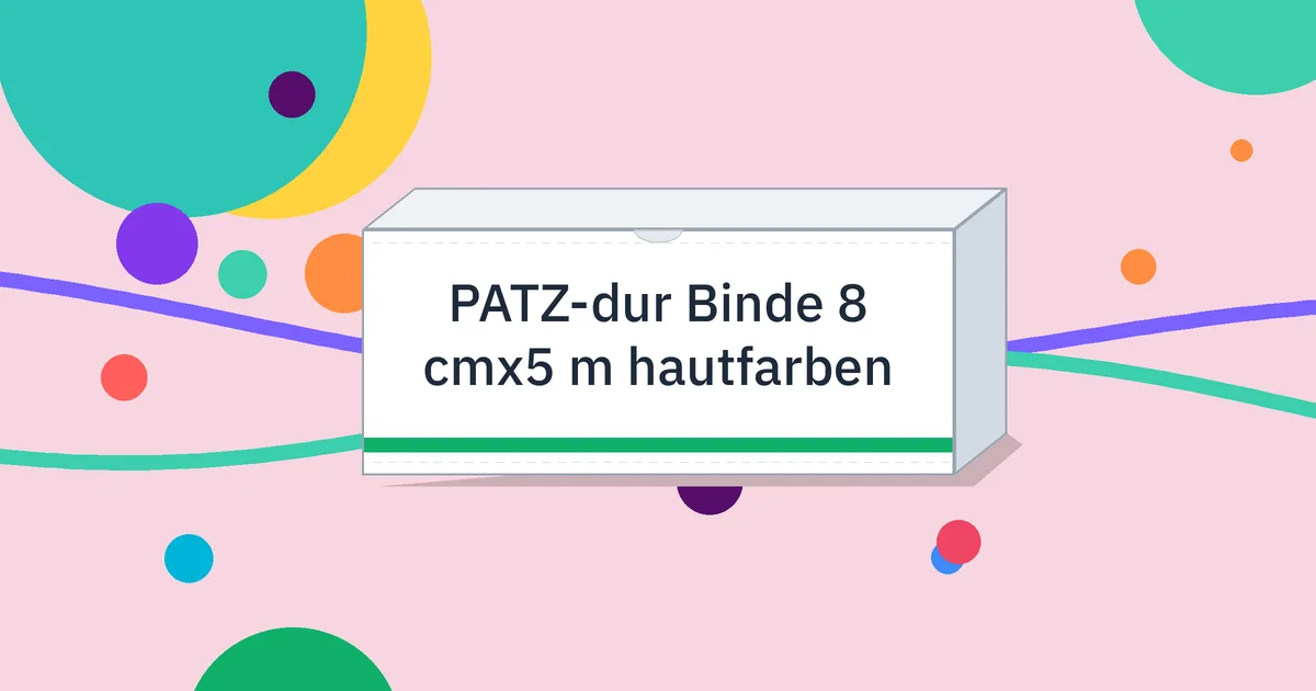 Symbolbild: Packung mit der Aufschrift PATZ-dur Binde 8 cmx5 m hautfarben (PZN 06814206) – Verfügbarkeit und Bezug in Apotheken in Frankfurt am Main