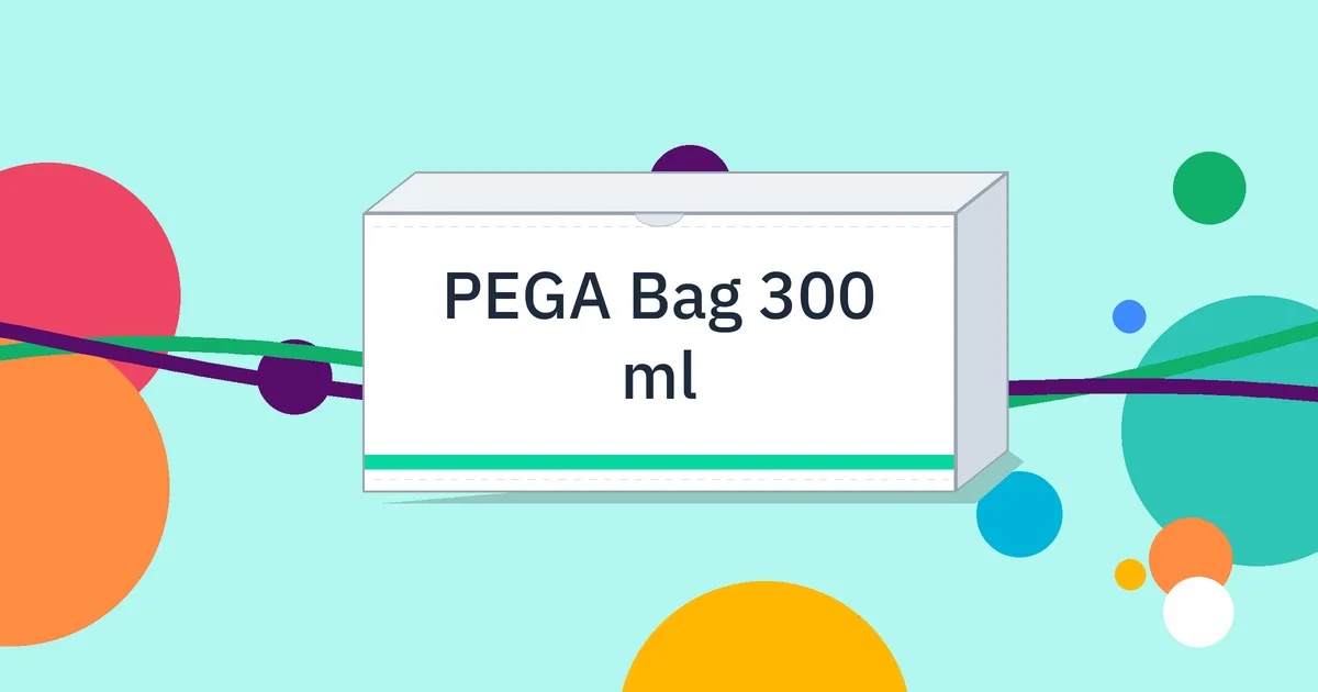 Symbolbild: Packung mit der Aufschrift PEGA Bag 300 ml (PZN 03827071) – Verfügbarkeit und Bezug in Apotheken in Frankfurt am Main