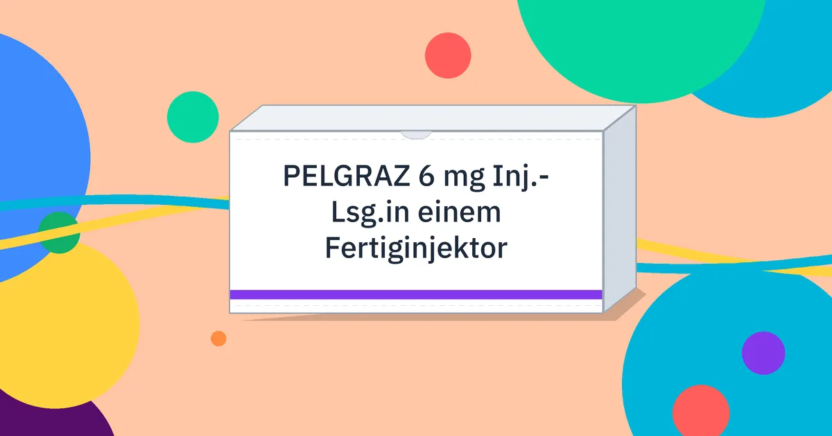 Symbolbild: Packung mit der Aufschrift PELGRAZ 6 mg Inj.-Lsg.in einem Fertiginjektor (PZN 17566088) – Verfügbarkeit und Bezug in Apotheken in Frankfurt am Main