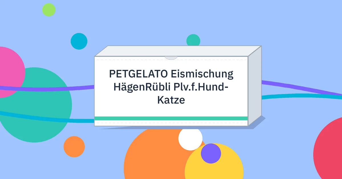 Symbolbild: Packung mit der Aufschrift PETGELATO Eismischung HägenRübli Plv.f.Hund-Katze (PZN 12338862) – Verfügbarkeit und Bezug in Apotheken in Frankfurt am Main