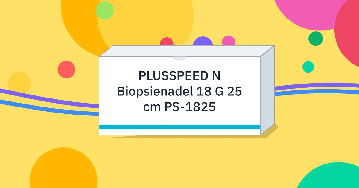 Symbolbild: Packung mit der Aufschrift PLUSSPEED N Biopsienadel 18 G 25 cm PS-1825 (PZN 15632881) – Verfügbarkeit und Bezug in Apotheken in Frankfurt am Main
