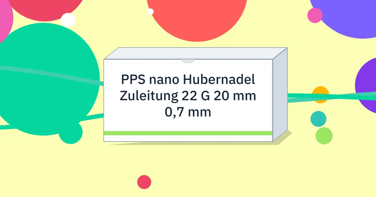 Symbolbild: Packung mit der Aufschrift PPS nano Hubernadel Zuleitung 22 G 20 mm 0,7 mm (PZN 18195151) – Verfügbarkeit und Bezug in Apotheken in Frankfurt am Main