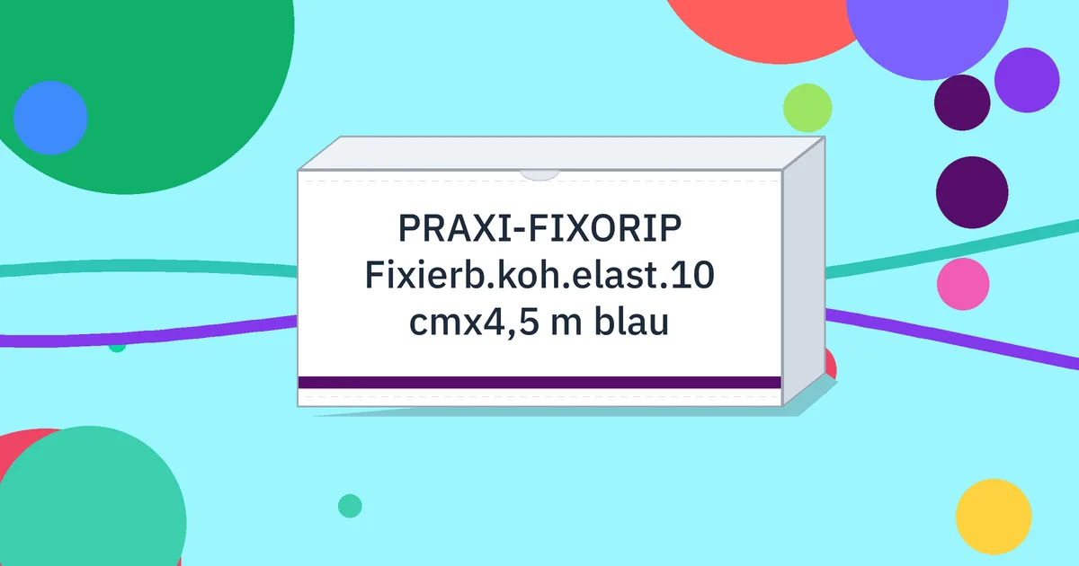 Symbolbild: Packung mit der Aufschrift PRAXI-FIXORIP Fixierb.koh.elast.10 cmx4,5 m blau (PZN 17490155) – Verfügbarkeit und Bezug in Apotheken in Frankfurt am Main