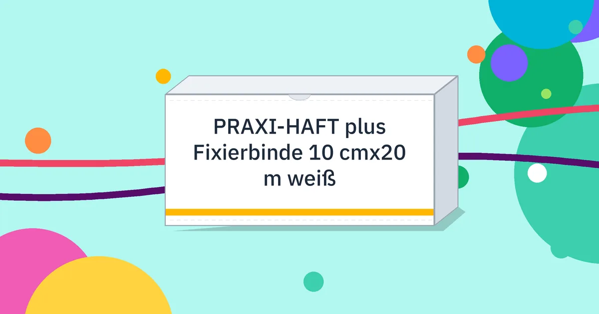 Symbolbild: Packung mit der Aufschrift PRAXI-HAFT plus Fixierbinde 10 cmx20 m weiß (PZN 13357755) – Verfügbarkeit und Bezug in Apotheken in Frankfurt am Main
