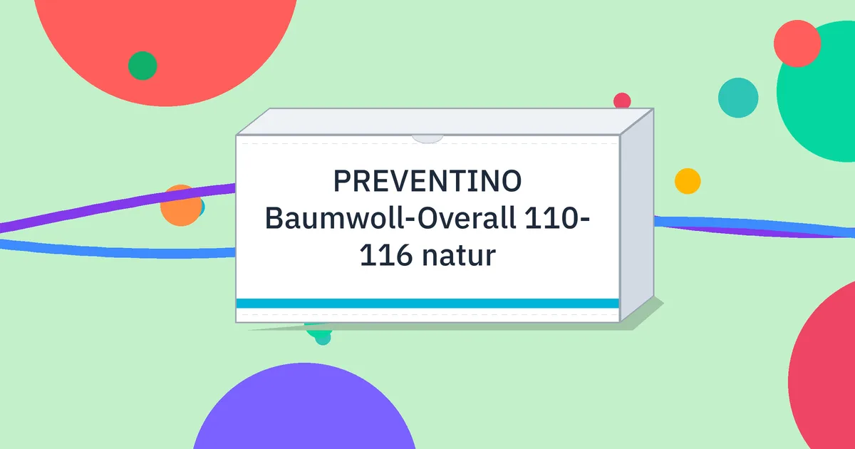 Symbolbild: Packung mit der Aufschrift PREVENTINO Baumwoll-Overall 110-116 natur (PZN 12446184) – Verfügbarkeit und Bezug in Apotheken in Frankfurt am Main