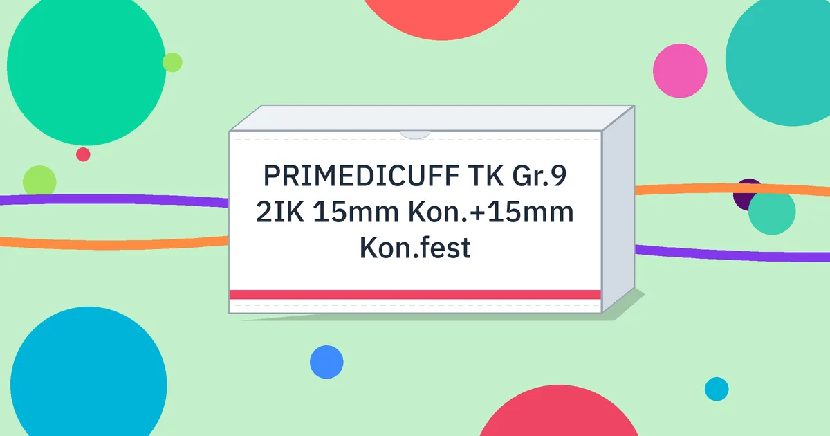 Symbolbild: Packung mit der Aufschrift PRIMEDICUFF TK Gr.9 2IK 15mm Kon.+15mm Kon.fest (PZN 10282442) – Verfügbarkeit und Bezug in Apotheken in Frankfurt am Main