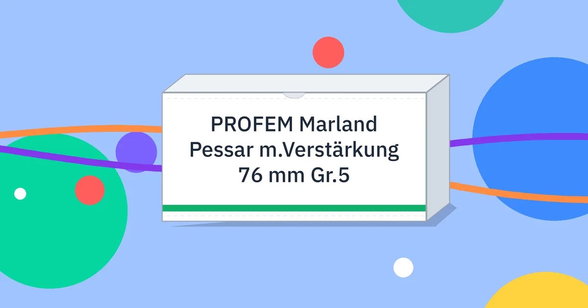 Symbolbild: Packung mit der Aufschrift PROFEM Marland Pessar m.Verstärkung 76 mm Gr.5 (PZN 11672004) – Verfügbarkeit und Bezug in Apotheken in Frankfurt am Main