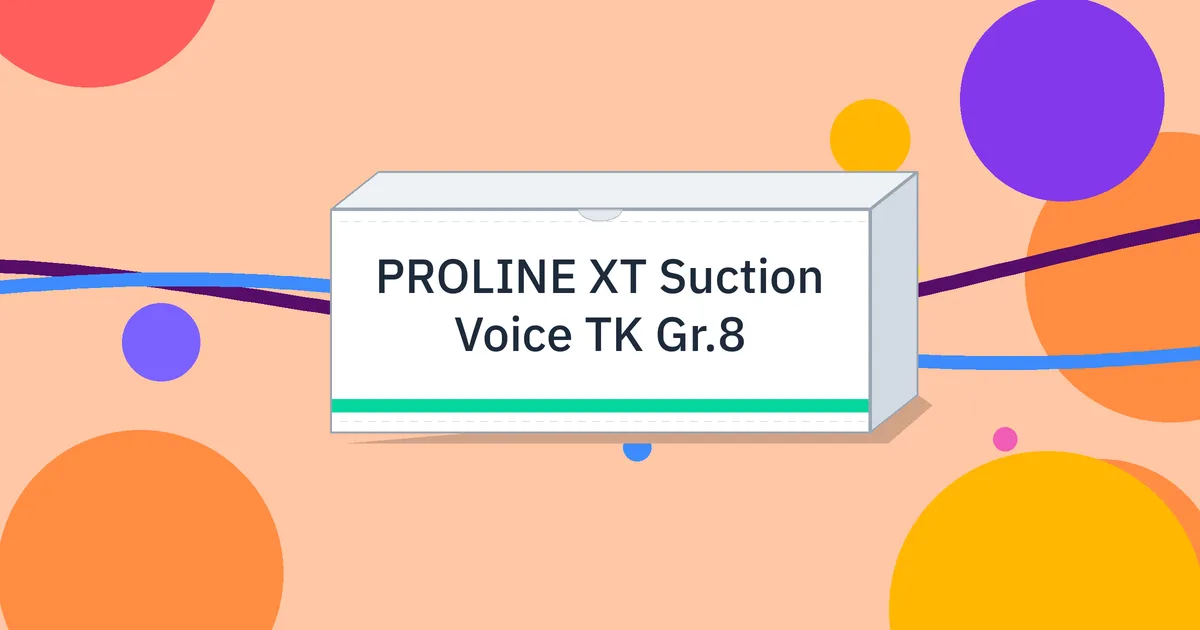 Symbolbild: Packung mit der Aufschrift PROLINE XT Suction Voice TK Gr.8 (PZN 17600098) – Verfügbarkeit und Bezug in Apotheken in Frankfurt am Main