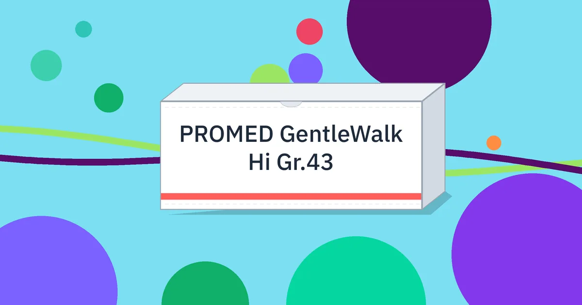 Symbolbild: Packung mit der Aufschrift PROMED GentleWalk Hi Gr.43 (PZN 07294513) – Verfügbarkeit und Bezug in Apotheken in Frankfurt am Main