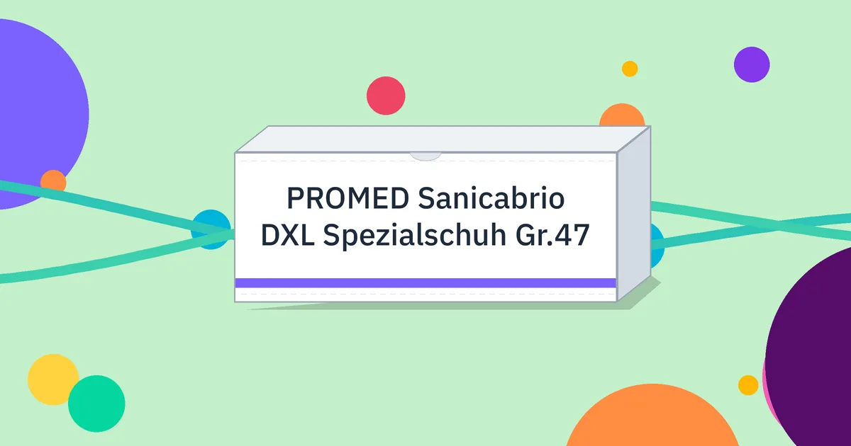 Symbolbild: Packung mit der Aufschrift PROMED Sanicabrio DXL Spezialschuh Gr.47 (PZN 05481820) – Verfügbarkeit und Bezug in Apotheken in Frankfurt am Main