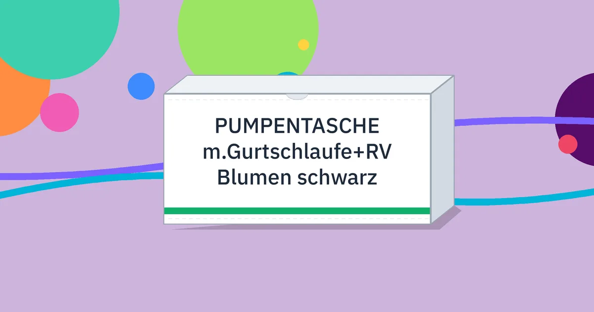 Symbolbild: Packung mit der Aufschrift PUMPENTASCHE m.Gurtschlaufe+RV Blumen schwarz (PZN 12461019) – Verfügbarkeit und Bezug in Apotheken in Frankfurt am Main
