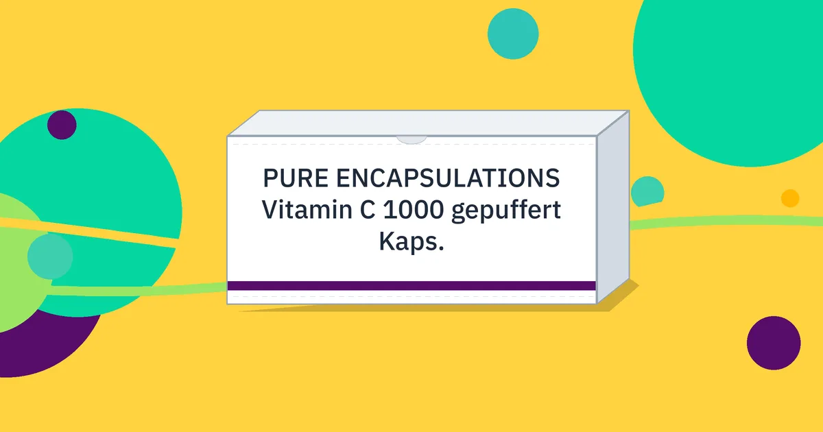 Symbolbild: Packung mit der Aufschrift PURE ENCAPSULATIONS Vitamin C 1000 gepuffert Kaps. (PZN 19432989) – Verfügbarkeit und Bezug in Apotheken in Frankfurt am Main