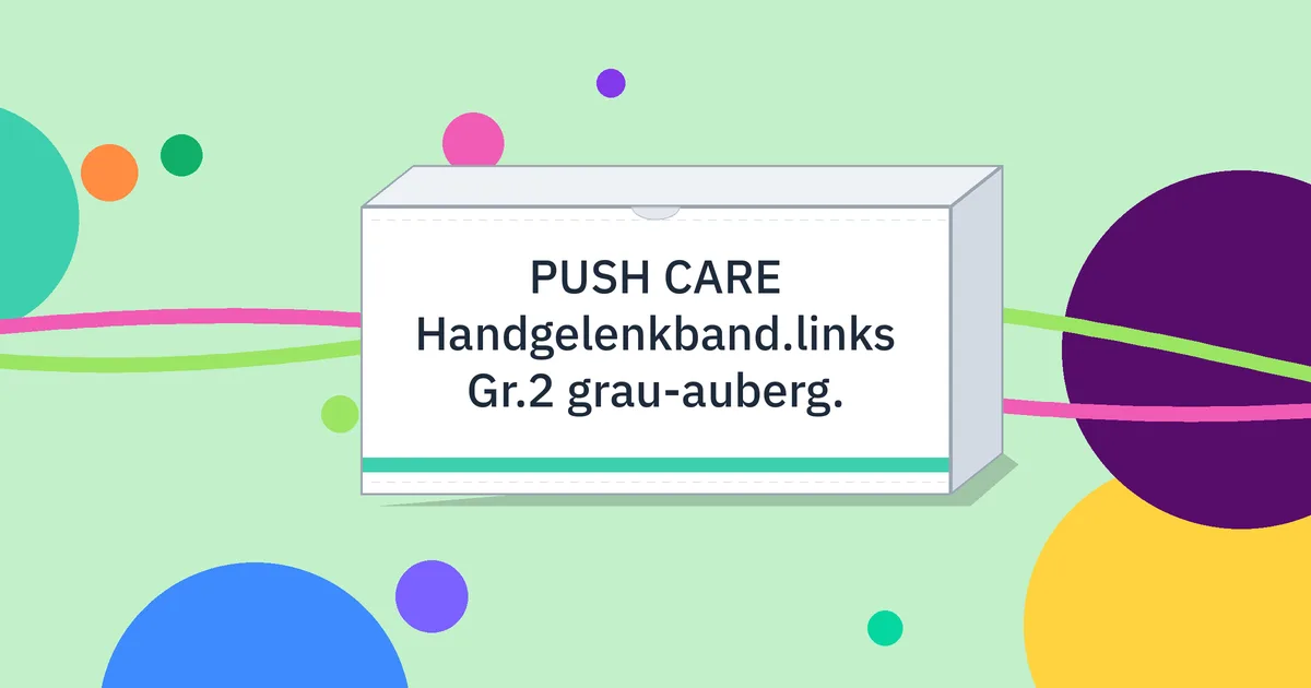Symbolbild: Packung mit der Aufschrift PUSH CARE Handgelenkband.links Gr.2 grau-auberg. (PZN 04860679) – Verfügbarkeit und Bezug in Apotheken in Frankfurt am Main