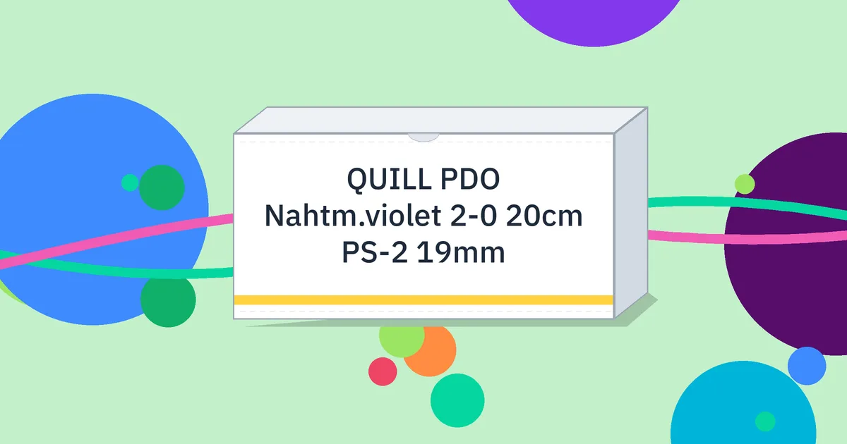 Symbolbild: Packung mit der Aufschrift QUILL PDO Nahtm.violet 2-0 20cm PS-2 19mm (PZN 17990656) – Verfügbarkeit und Bezug in Apotheken in Frankfurt am Main
