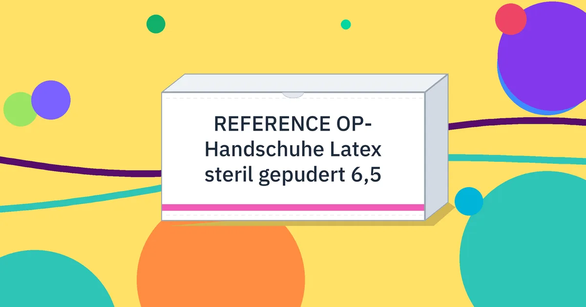 Symbolbild: Packung mit der Aufschrift REFERENCE OP-Handschuhe Latex steril gepudert 6,5 (PZN 02243830) – Verfügbarkeit und Bezug in Apotheken in Frankfurt am Main