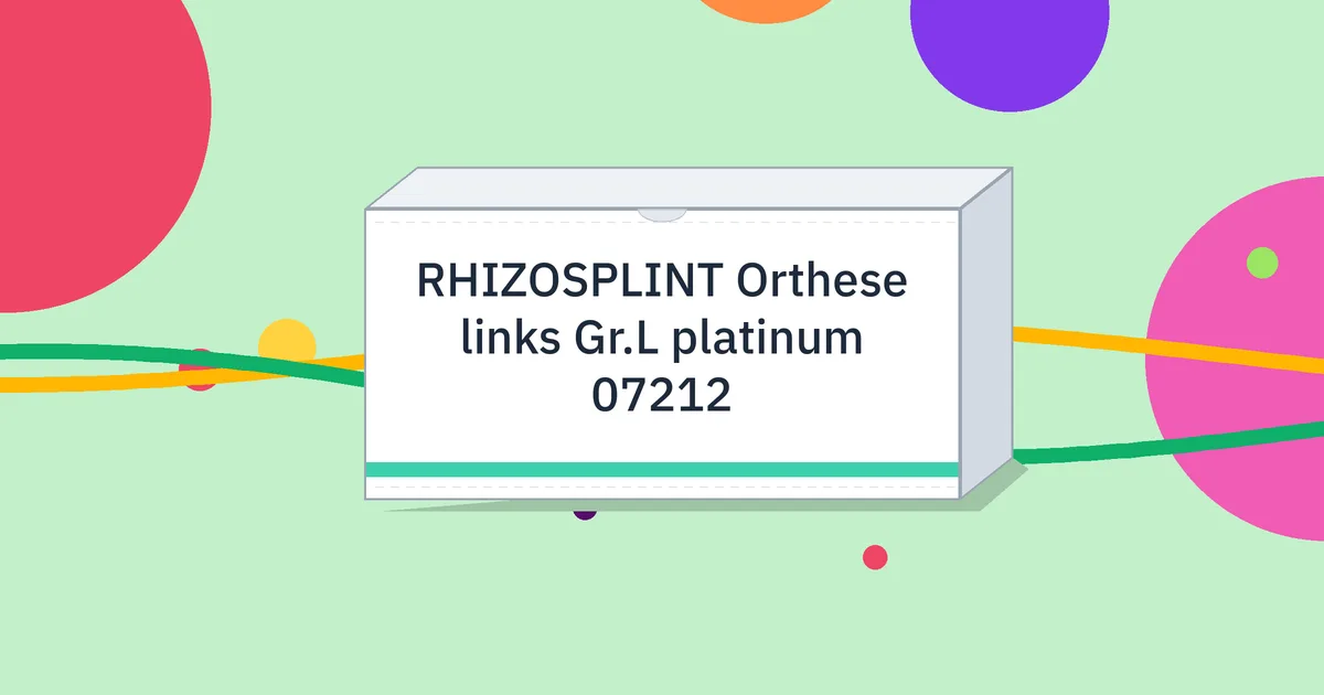 Symbolbild: Packung mit der Aufschrift RHIZOSPLINT Orthese links Gr.L platinum 07212 (PZN 19384701) – Verfügbarkeit und Bezug in Apotheken in Frankfurt am Main