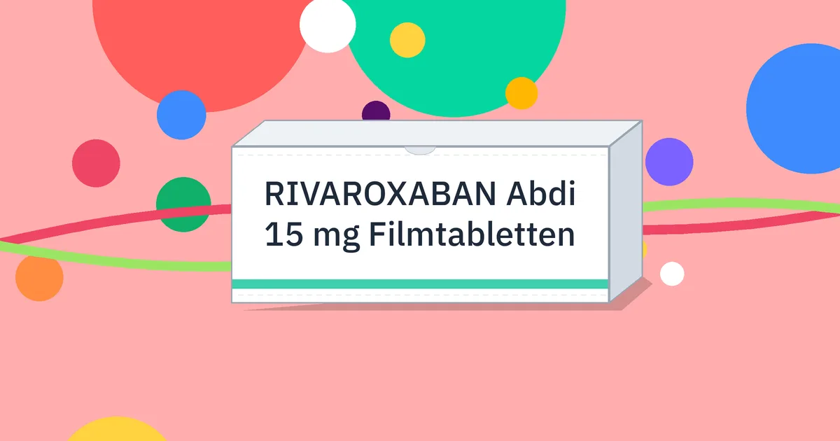Symbolbild: Packung mit der Aufschrift RIVAROXABAN Abdi 15 mg Filmtabletten (PZN 18820146) – Verfügbarkeit und Bezug in Apotheken in Frankfurt am Main