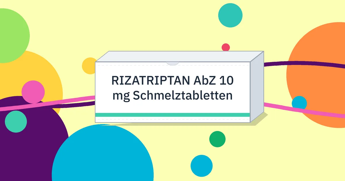 Symbolbild: Packung mit der Aufschrift RIZATRIPTAN AbZ 10 mg Schmelztabletten (PZN 07245414) – Verfügbarkeit und Bezug in Apotheken in Frankfurt am Main