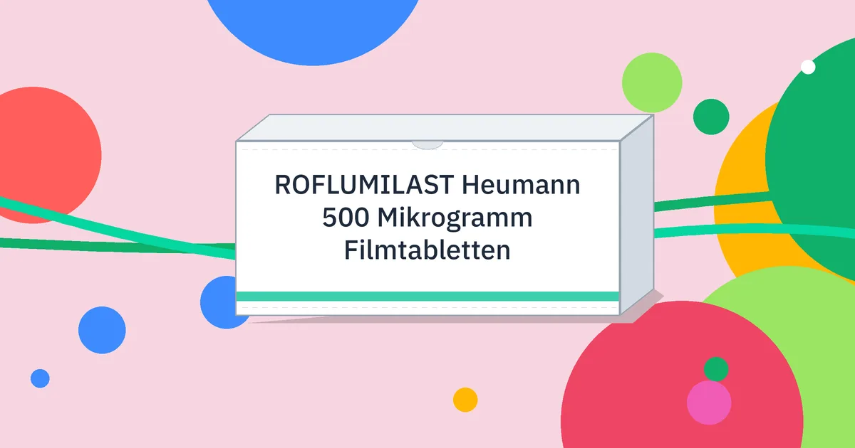 Symbolbild: Packung mit der Aufschrift ROFLUMILAST Heumann 500 Mikrogramm Filmtabletten (PZN 15250458) – Verfügbarkeit und Bezug in Apotheken in Frankfurt am Main