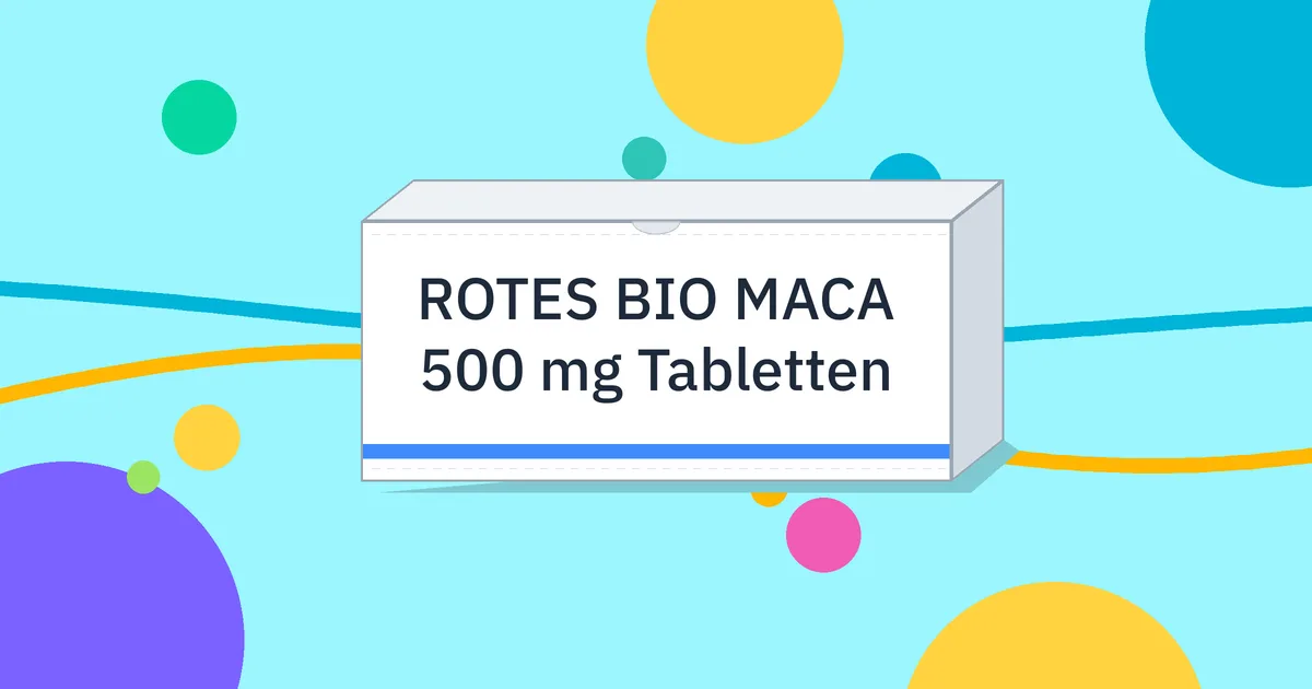 Symbolbild: Packung mit der Aufschrift ROTES BIO MACA 500 mg Tabletten (PZN 11073137) – Verfügbarkeit und Bezug in Apotheken in Frankfurt am Main