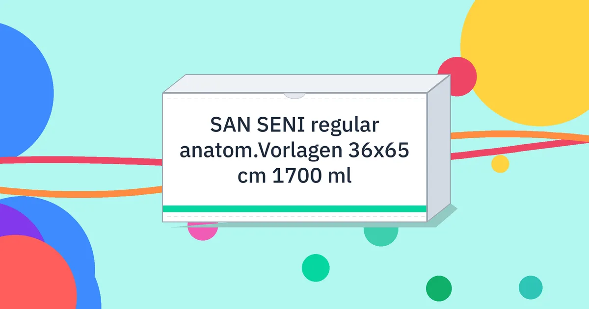 Symbolbild: Packung mit der Aufschrift SAN SENI regular anatom.Vorlagen 36x65 cm 1700 ml (PZN 12393571) – Verfügbarkeit und Bezug in Apotheken in Frankfurt am Main