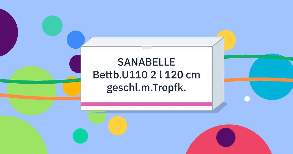 Symbolbild: Packung mit der Aufschrift SANABELLE Bettb.U110 2 l 120 cm geschl.m.Tropfk. (PZN 06089627) – Verfügbarkeit und Bezug in Apotheken in Frankfurt am Main