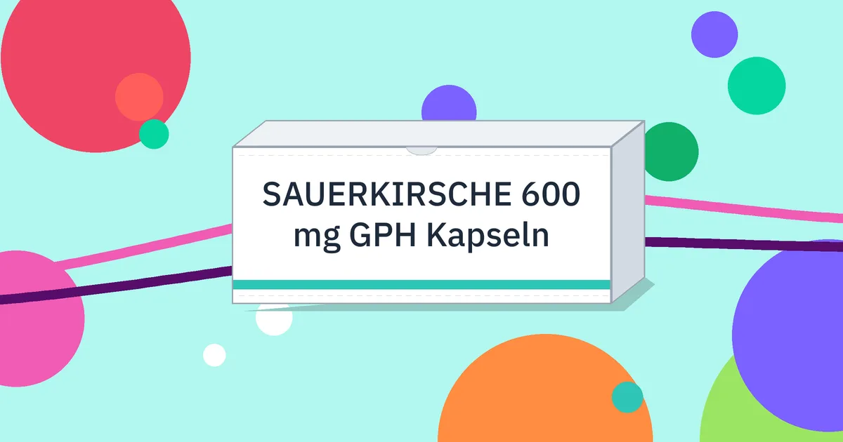 Symbolbild: Packung mit der Aufschrift SAUERKIRSCHE 600 mg GPH Kapseln (PZN 20857234) – Verfügbarkeit und Bezug in Apotheken in Frankfurt am Main