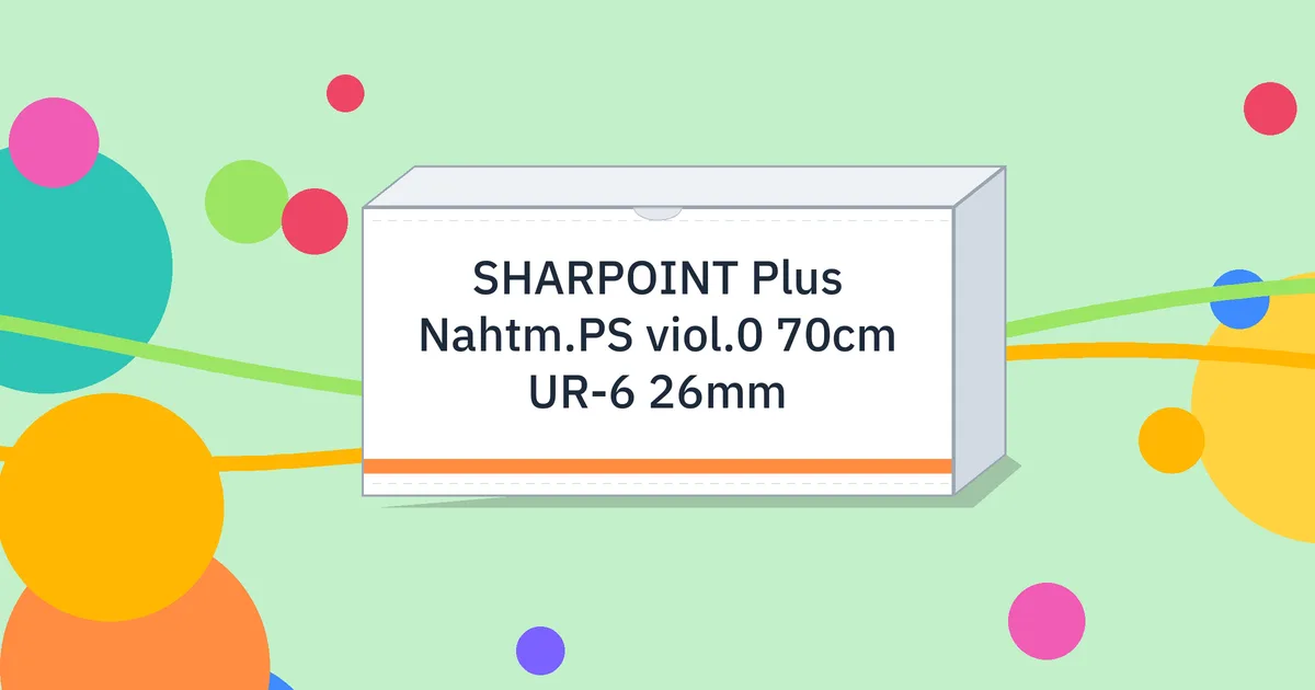Symbolbild: Packung mit der Aufschrift SHARPOINT Plus Nahtm.PS viol.0 70cm UR-6 26mm (PZN 17996038) – Verfügbarkeit und Bezug in Apotheken in Frankfurt am Main