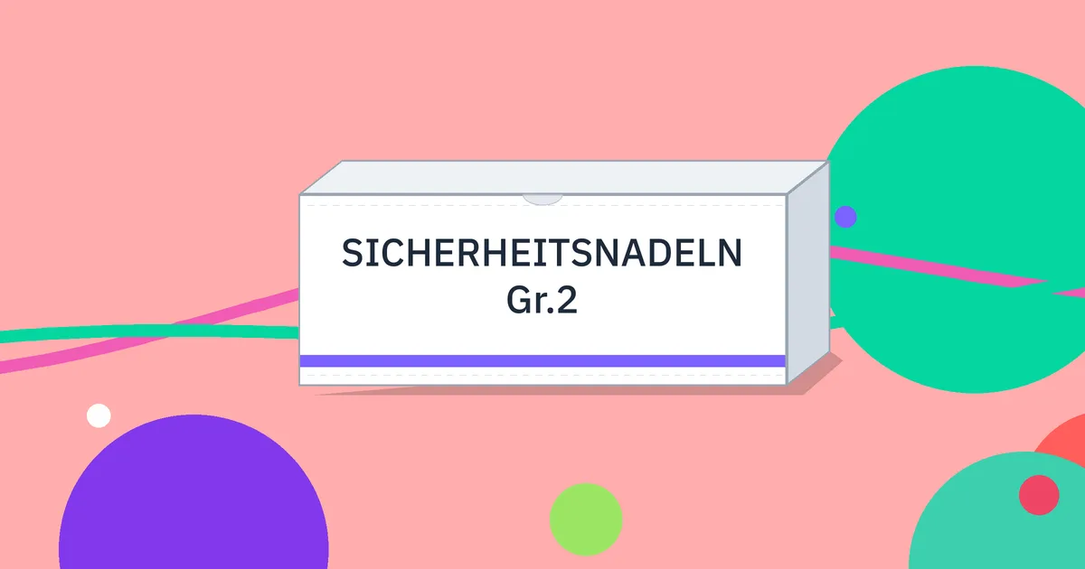 Symbolbild: Packung mit der Aufschrift SICHERHEITSNADELN Gr.2 (PZN 04863488) – Verfügbarkeit und Bezug in Apotheken in Frankfurt am Main