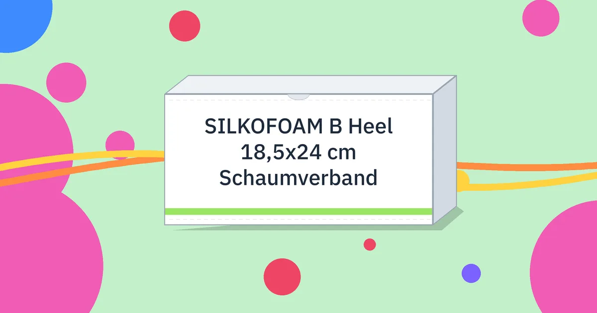 Symbolbild: Packung mit der Aufschrift SILKOFOAM B Heel 18,5x24 cm Schaumverband (PZN 18426314) – Verfügbarkeit und Bezug in Apotheken in Frankfurt am Main