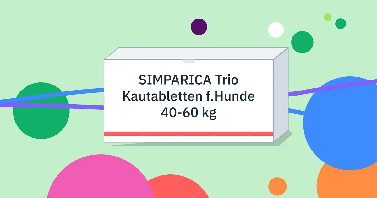Symbolbild: Packung mit der Aufschrift SIMPARICA Trio Kautabletten f.Hunde 40-60 kg (PZN 17150784) – Verfügbarkeit und Bezug in Apotheken in Frankfurt am Main