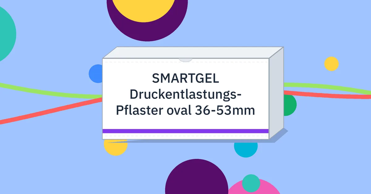 Symbolbild: Packung mit der Aufschrift SMARTGEL Druckentlastungs-Pflaster oval 36-53mm (PZN 15380020) – Verfügbarkeit und Bezug in Apotheken in Frankfurt am Main