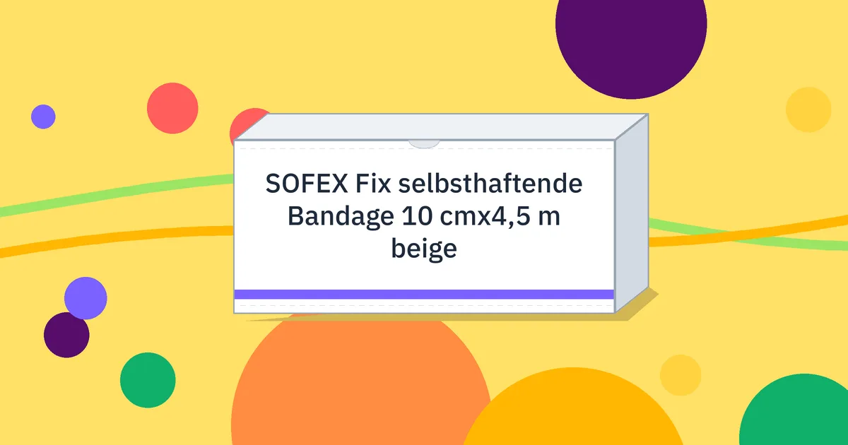 Symbolbild: Packung mit der Aufschrift SOFEX Fix selbsthaftende Bandage 10 cmx4,5 m beige (PZN 18219472) – Verfügbarkeit und Bezug in Apotheken in Frankfurt am Main