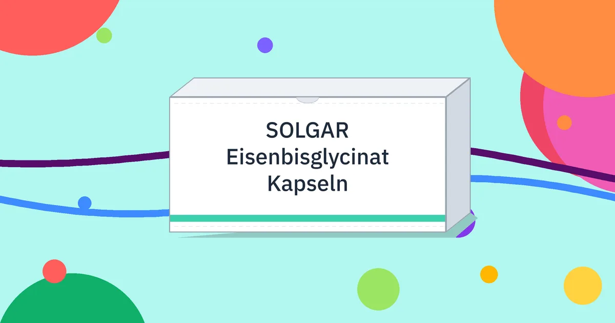 Symbolbild: Packung mit der Aufschrift SOLGAR Eisenbisglycinat Kapseln (PZN 18814789) – Verfügbarkeit und Bezug in Apotheken in Frankfurt am Main