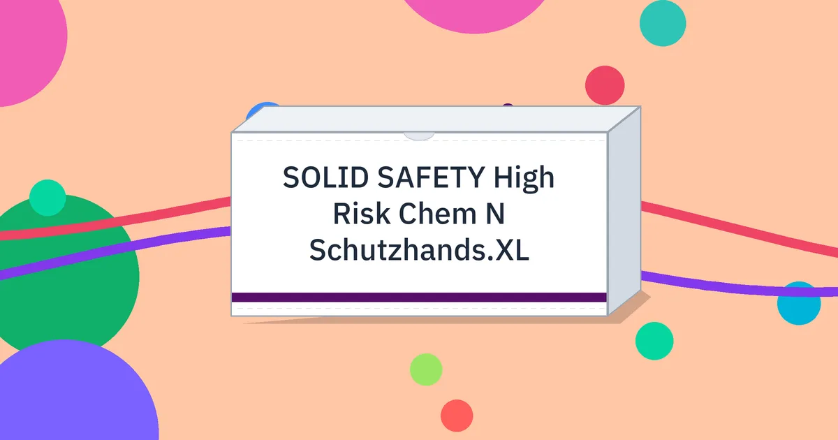 Symbolbild: Packung mit der Aufschrift SOLID SAFETY High Risk Chem N Schutzhands.XL (PZN 15404795) – Verfügbarkeit und Bezug in Apotheken in Frankfurt am Main