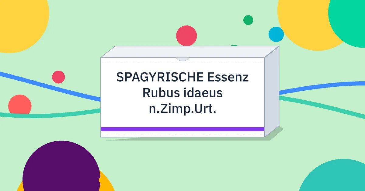 Symbolbild: Packung mit der Aufschrift SPAGYRISCHE Essenz Rubus idaeus n.Zimp.Urt. (PZN 20593172) – Verfügbarkeit und Bezug in Apotheken in Frankfurt am Main