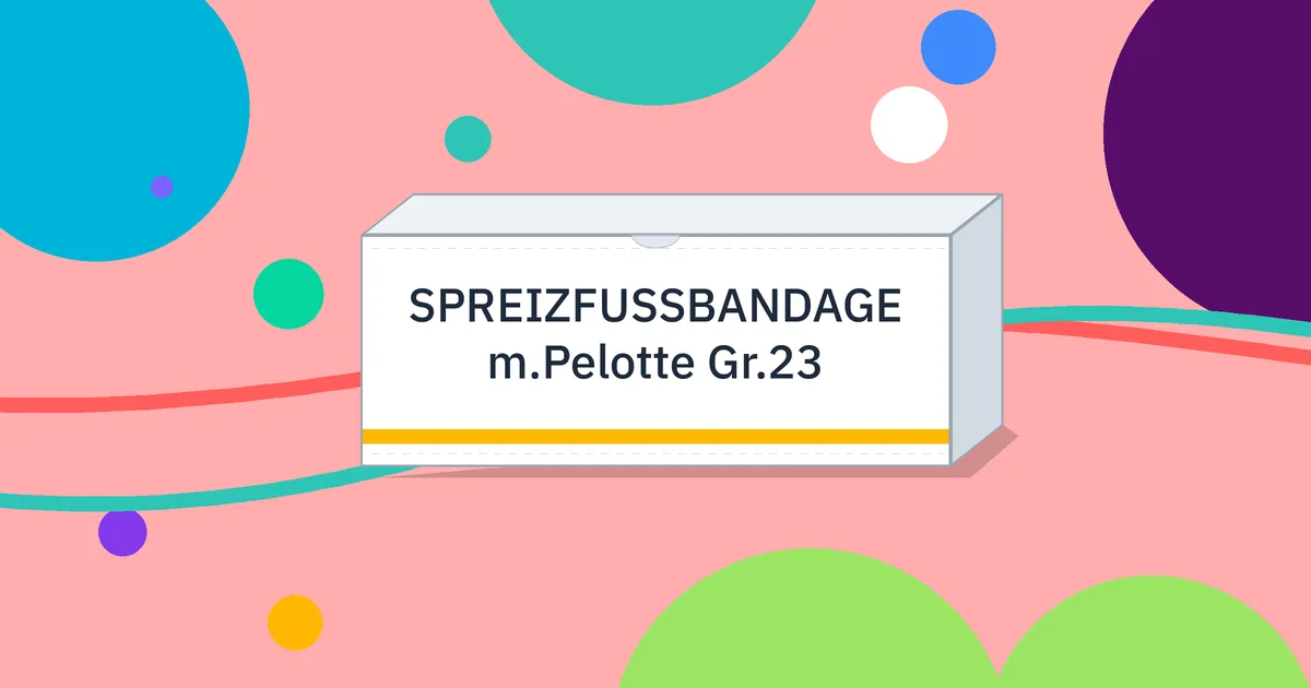 Symbolbild: Packung mit der Aufschrift SPREIZFUSSBANDAGE m.Pelotte Gr.23 (PZN 04863979) – Verfügbarkeit und Bezug in Apotheken in Frankfurt am Main
