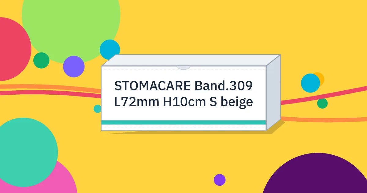 Symbolbild: Packung mit der Aufschrift STOMACARE Band.309 L72mm H10cm S beige (PZN 10840557) – Verfügbarkeit und Bezug in Apotheken in Frankfurt am Main