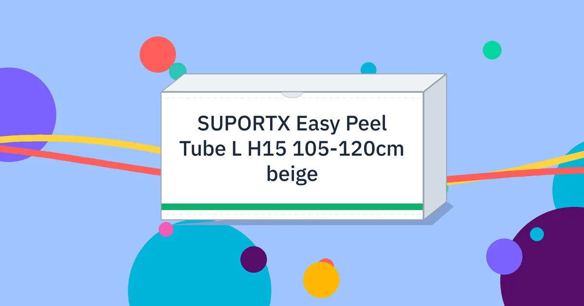 Symbolbild: Packung mit der Aufschrift SUPORTX Easy Peel Tube L H15 105-120cm beige (PZN 09486524) – Verfügbarkeit und Bezug in Apotheken in Frankfurt am Main