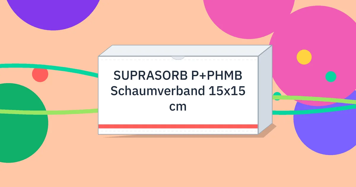Symbolbild: Packung mit der Aufschrift SUPRASORB P+PHMB Schaumverband 15x15 cm (PZN 15421115) – Verfügbarkeit und Bezug in Apotheken in Frankfurt am Main