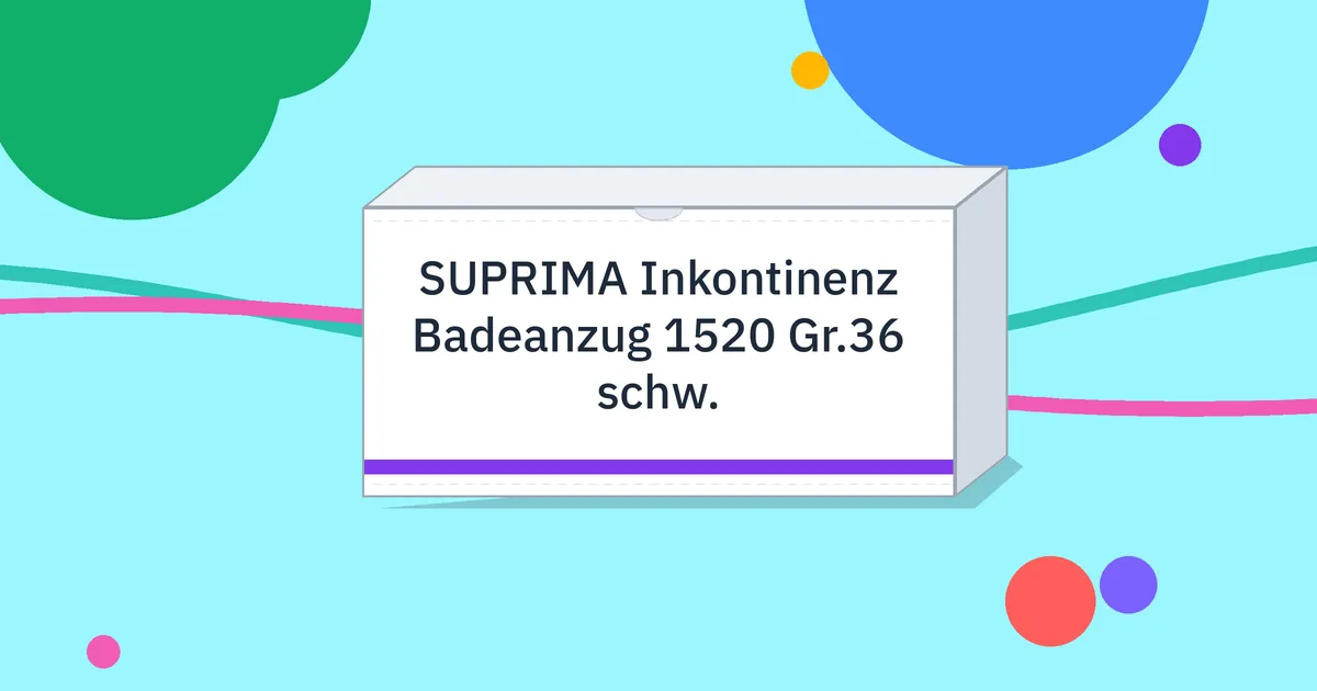 Symbolbild: Packung mit der Aufschrift SUPRIMA Inkontinenz Badeanzug 1520 Gr.36 schw. (PZN 04376423) – Verfügbarkeit und Bezug in Apotheken in Frankfurt am Main