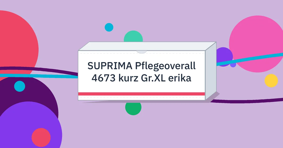 Symbolbild: Packung mit der Aufschrift SUPRIMA Pflegeoverall 4673 kurz Gr.XL erika (PZN 09785853) – Verfügbarkeit und Bezug in Apotheken in Frankfurt am Main