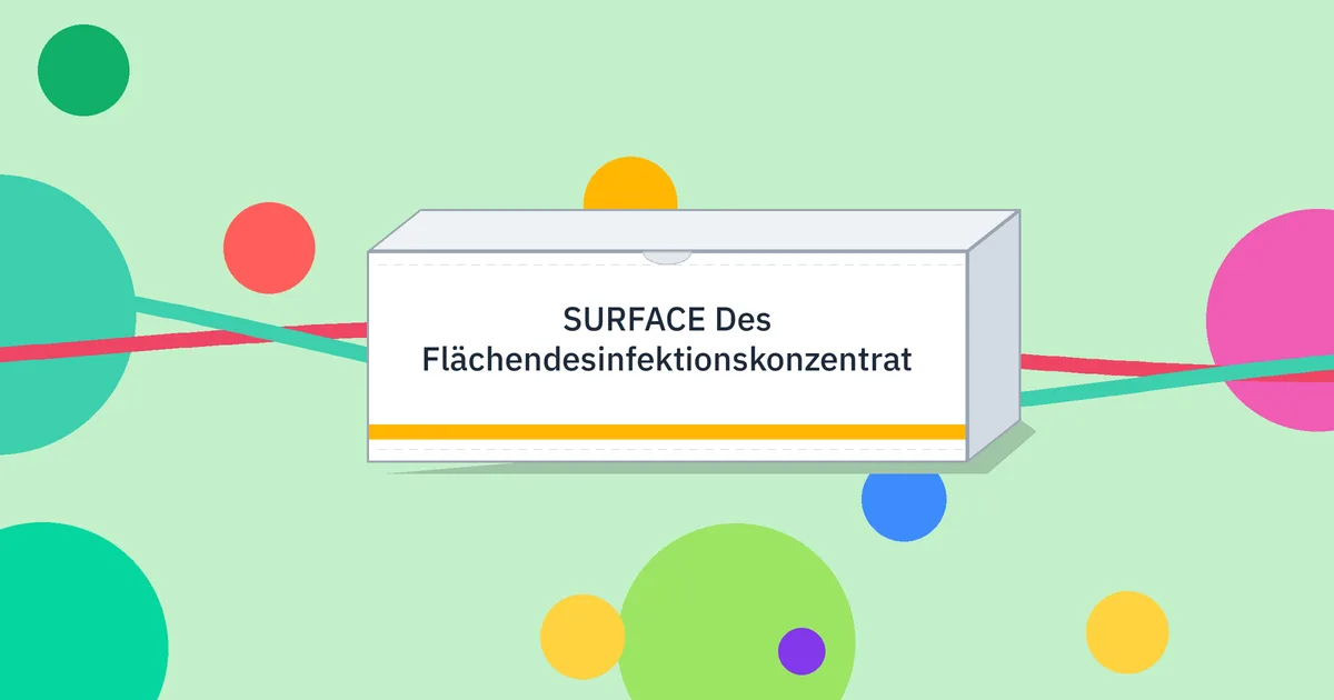 Symbolbild: Packung mit der Aufschrift SURFACE Des Flächendesinfektionskonzentrat (PZN 07777105) – Verfügbarkeit und Bezug in Apotheken in Frankfurt am Main