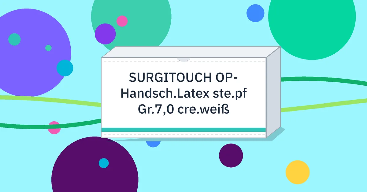 Symbolbild: Packung mit der Aufschrift SURGITOUCH OP-Handsch.Latex ste.pf Gr.7,0 cre.weiß (PZN 19155780) – Verfügbarkeit und Bezug in Apotheken in Frankfurt am Main