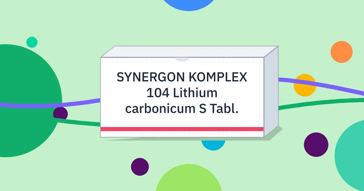 Symbolbild: Packung mit der Aufschrift SYNERGON KOMPLEX 104 Lithium carbonicum S Tabl. (PZN 03634159) – Verfügbarkeit und Bezug in Apotheken in Frankfurt am Main