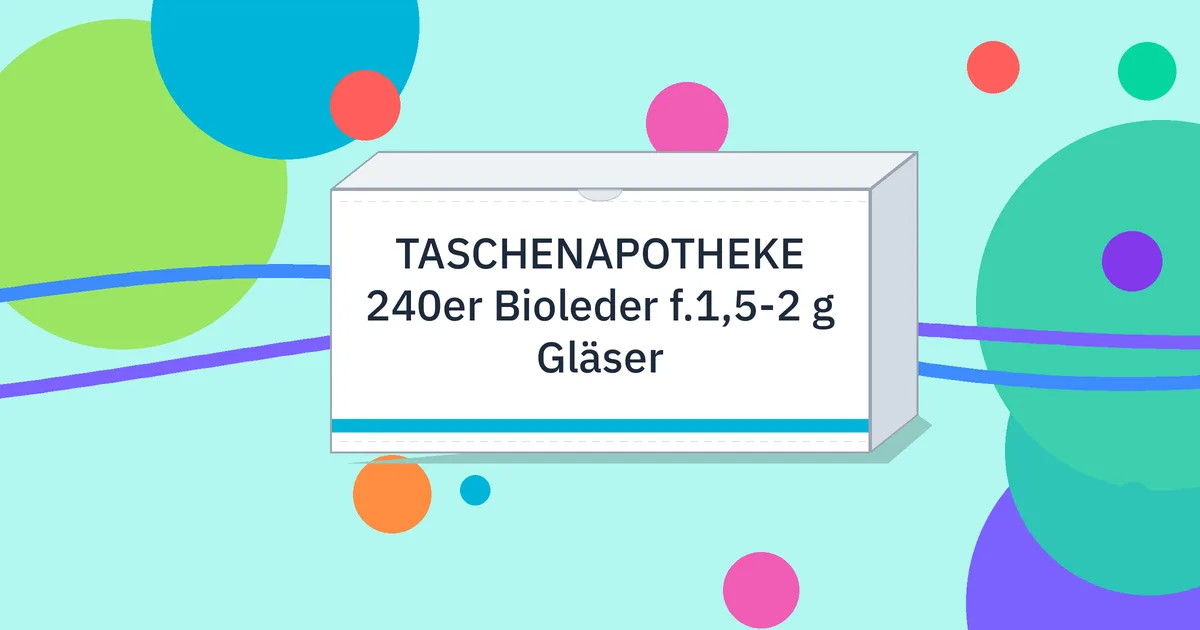 Symbolbild: Packung mit der Aufschrift TASCHENAPOTHEKE 240er Bioleder f.1,5-2 g Gläser (PZN 09747901) – Verfügbarkeit und Bezug in Apotheken in Frankfurt am Main